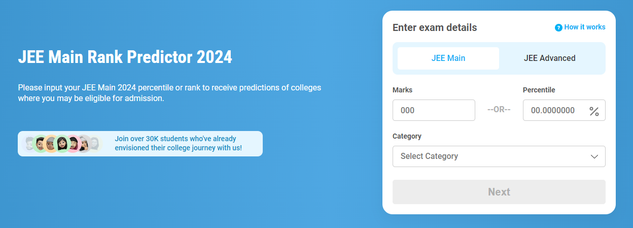 JEE Main Rank Predictor 2024 - Predict JEE Main Rank by Marks or Percentile